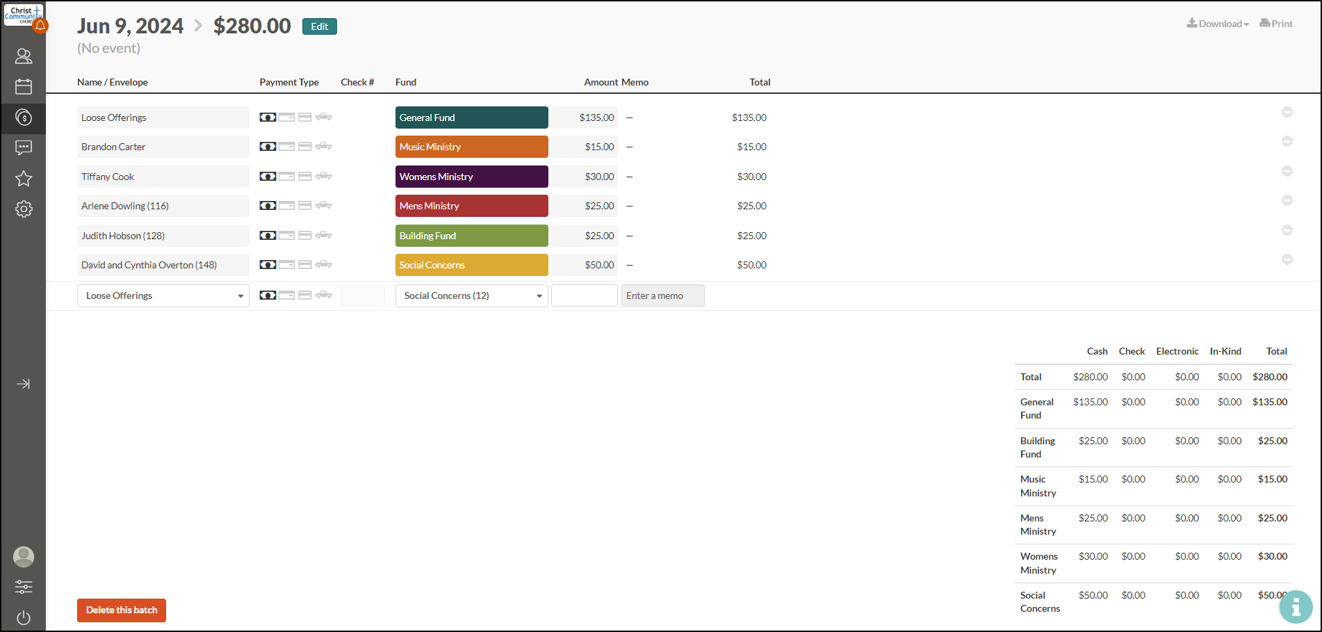 Entering Offerings – Church360° Members Help Center