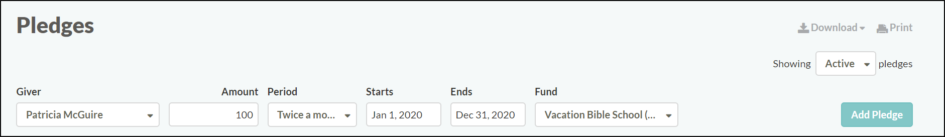 Adding Pledges – Church360° Members Help Center